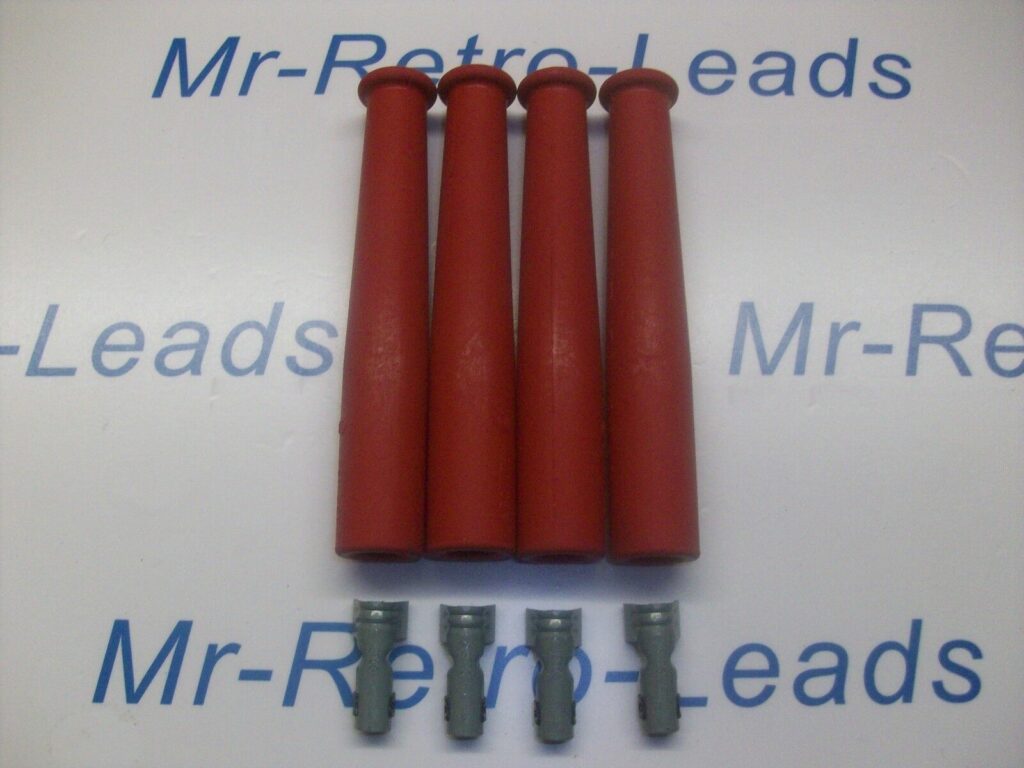 Red Ignition Spark Plug Rubber Boots & Terminals X 4 Full Set Kit Car 4 ...